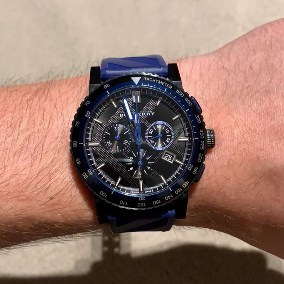 Burberry The City Sport Chronograph Black Dial Blue Rubber Strap Watch