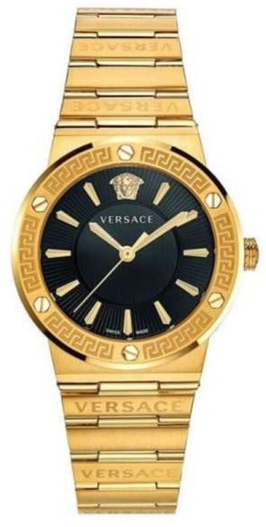 Versace Greca Black Dial Gold Steel Strap Watch for Women - VEVH00820 ...